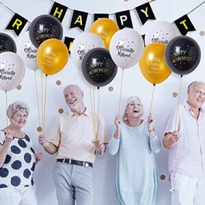 SUNBEAUTY 18 Pcs Happy Retirement Balloons With Pattern 12 Inch Black Gold and White Retirement Latex Balloons for Retirement Theme Party Decorations