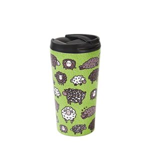 eco chic reusable thermal coffee cup | stainless steel insulated travel mug with leakproof lid | eco-friendly and reusable for hot & cold drinks (green sheep, 380ml/13oz)