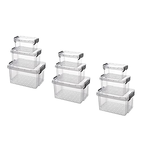 Storage Organizer Set of 1 QT, 2.5 QT and 4 QT Storage Containers with Lid, Set of 9, Clear