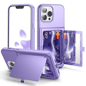 WeLoveCase for Cute iPhone 13 Pro Max Case for Women with Credit Card Holder & Hidden Mirror, Heavy Duty Protection Cover Protective Wallet Case for iPhone 13 Pro Max Light Purple