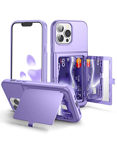 WeLoveCase for Cute iPhone 13 Pro Max Case for Women with Credit Card Holder & Hidden Mirror, Heavy Duty Protection Cover Protective Wallet Case for iPhone 13 Pro Max Light Purple