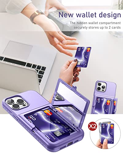 WeLoveCase for Cute iPhone 13 Pro Max Case for Women with Credit Card Holder & Hidden Mirror, Heavy Duty Protection Cover Protective Wallet Case for iPhone 13 Pro Max Light Purple