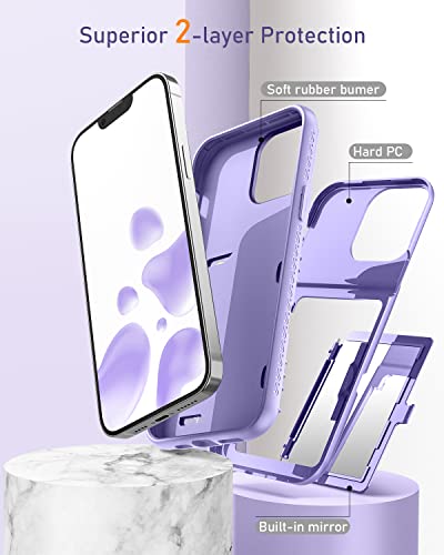 WeLoveCase for Cute iPhone 13 Pro Max Case for Women with Credit Card Holder & Hidden Mirror, Heavy Duty Protection Cover Protective Wallet Case for iPhone 13 Pro Max Light Purple