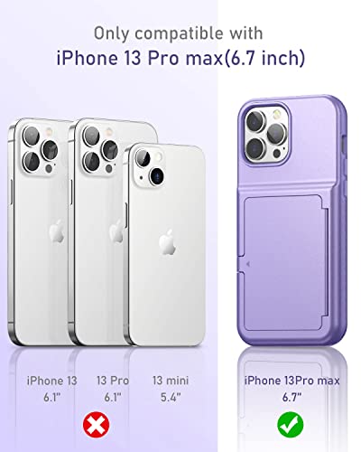 WeLoveCase for Cute iPhone 13 Pro Max Case for Women with Credit Card Holder & Hidden Mirror, Heavy Duty Protection Cover Protective Wallet Case for iPhone 13 Pro Max Light Purple