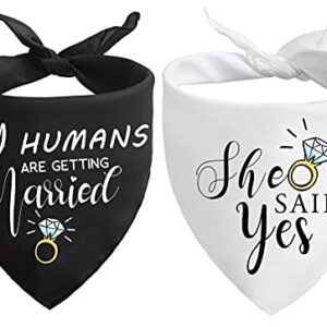 My Humans are Getting Married She Said Yes Dog Bandana, Wedding Engagement Photos, Pet Scarf Accessories,Pet Accessories for Dog Lovers, Bridal Shower Gift, Pack of 2