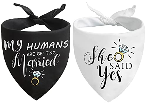 My Humans are Getting Married She Said Yes Dog Bandana, Wedding Engagement Photos, Pet Scarf Accessories,Pet Accessories for Dog Lovers, Bridal Shower Gift, Pack of 2