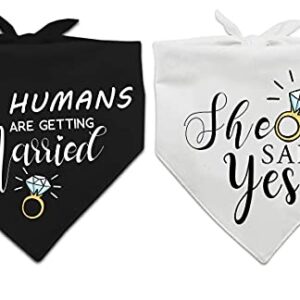 My Humans are Getting Married She Said Yes Dog Bandana, Wedding Engagement Photos, Pet Scarf Accessories,Pet Accessories for Dog Lovers, Bridal Shower Gift, Pack of 2