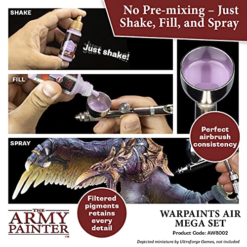 The Army Painter Warpaints Air Mega Set - Non-Toxic Water Based Airbrush paint set – paint and primer for Tabletop Roleplaying, Boardgames, and Wargames Miniature Model Painting