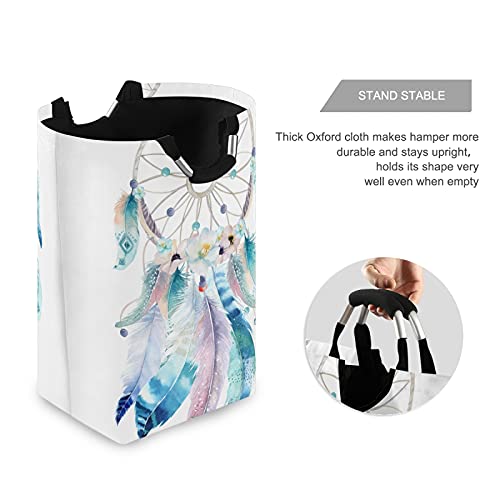 Tarity Watercolor Dream Catcher Laundry Hamper 52L Large Laundry Baskets Oxford Collapsible Dirty Clothes Tote Storage Bag with Handles Foldable Washing Basket Bin for Bedroom Bathroom Closet