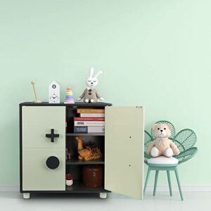 LZYMSZ Accent Storage Cabinet with Door and Shelves, Free Standing Accent Side Cabinet,Large Cube Toy Box Storage Organizer for Kids Playroom Kindgarten Nursery Home Furniture