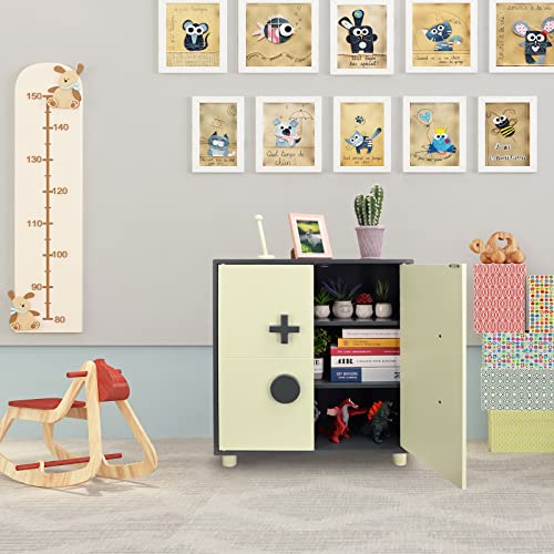 LZYMSZ Accent Storage Cabinet with Door and Shelves, Free Standing Accent Side Cabinet,Large Cube Toy Box Storage Organizer for Kids Playroom Kindgarten Nursery Home Furniture