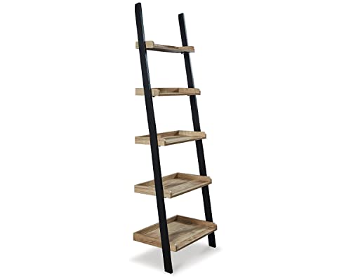 Signature Design by Ashley Gerdanet Urban Industrial 4 Shelf Ladder Bookcase, Light Brown & Black