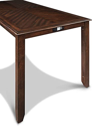 New Classic Furniture Amy Kitchen Counter Island Dining Table for 4 with Storage Shelf & USB Chargers, Traditional Brown Cherry