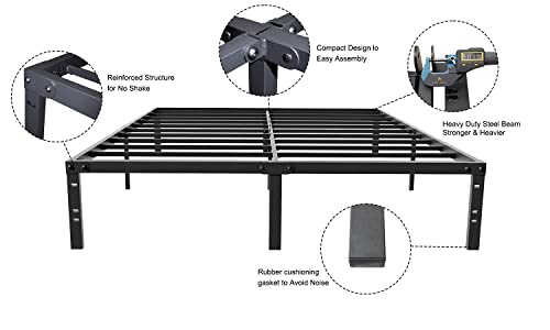 AMOBRO King Size Bed Frame with Storage, Metal 14 Inch Platform Base Foundation Heavy Duty Slats Support Easy Assembly Noise Free No Box Spring Needed Bedframe King Size, Black