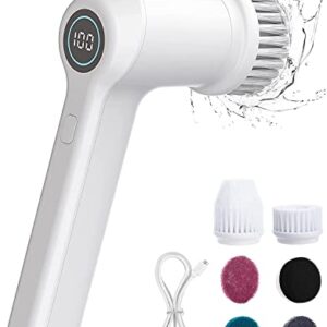 AIRSEE Electric Spin Scrubber for Bathroom Bathtub, Cordless Power Spinning Scrub Brush, Handheld Shower Cleaner Brush with 6 Replaceable Brush Heads for Tile, Tub, Dish, Sink, Grout, Wall, Kitchen