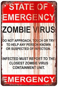 rosefinch stone warning zombie virus funny halloween man cave retro metal sheet signs, wall decoration of bars, bedroom, room,restaurants,garage, home,cafes and bars, 8 x 12