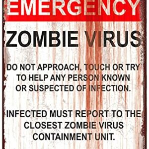 Rosefinch Stone Warning Zombie Virus Funny Halloween Man Cave Retro Metal Sheet Signs, Wall Decoration of Bars, Bedroom, Room,Restaurants,Garage, Home,cafes and Bars, 8 x 12