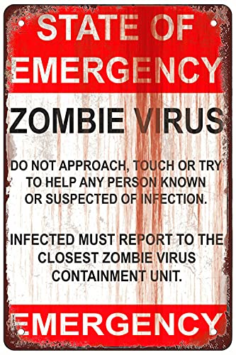 Rosefinch Stone Warning Zombie Virus Funny Halloween Man Cave Retro Metal Sheet Signs, Wall Decoration of Bars, Bedroom, Room,Restaurants,Garage, Home,cafes and Bars, 8 x 12