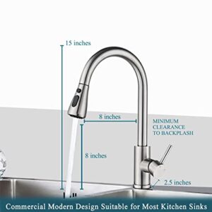 Kitchen Faucets with Pull Down Sprayer, SAMRI High Arc Single Lever Single Handle Stainless Steel Brushed Kitchen Sink Faucets with Pull Out Sprayer and Brass Valve, for Kitchen RV Bar Sink