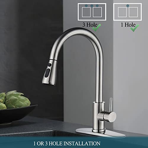 Kitchen Faucets with Pull Down Sprayer, SAMRI High Arc Single Lever Single Handle Stainless Steel Brushed Kitchen Sink Faucets with Pull Out Sprayer and Brass Valve, for Kitchen RV Bar Sink