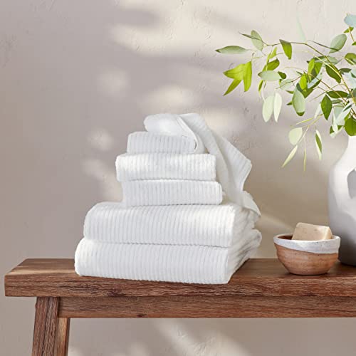 Amazon Aware 100% Organic Cotton Ribbed Bath Towels - 6-Piece Set, White