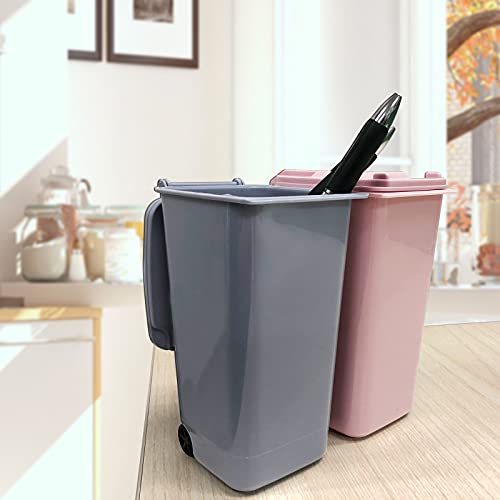 goldblue 4pcs Mini Curbside Trash Bin with Lid，Desk Trash Can Garbage Organizer Storage Bin Pen Pencil Cup Holder Office Supplies，Mini Small and Exquisite Trash Can