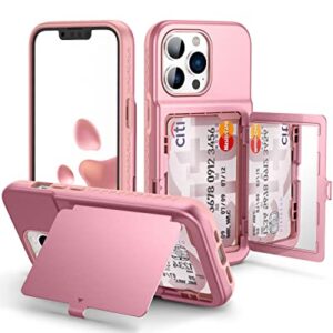 WeLoveCase for iPhone 13 Pro Wallet Case for Women with Credit Card Holder & Hidden Mirror, Two Layer Shockproof Heavy Duty Protection Cover Protective Case for iPhone 13 Pro - 6.1 Inch Rose Gold