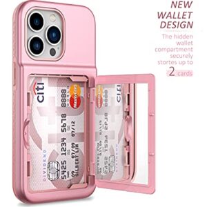 WeLoveCase for iPhone 13 Pro Wallet Case for Women with Credit Card Holder & Hidden Mirror, Two Layer Shockproof Heavy Duty Protection Cover Protective Case for iPhone 13 Pro - 6.1 Inch Rose Gold