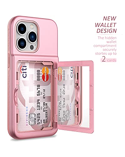 WeLoveCase for iPhone 13 Pro Wallet Case for Women with Credit Card Holder & Hidden Mirror, Two Layer Shockproof Heavy Duty Protection Cover Protective Case for iPhone 13 Pro - 6.1 Inch Rose Gold