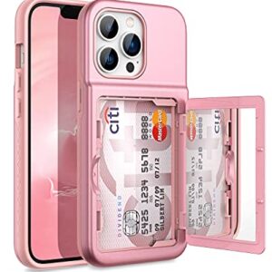 WeLoveCase for iPhone 13 Pro Wallet Case for Women with Credit Card Holder & Hidden Mirror, Two Layer Shockproof Heavy Duty Protection Cover Protective Case for iPhone 13 Pro - 6.1 Inch Rose Gold