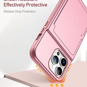 WeLoveCase for iPhone 13 Pro Wallet Case for Women with Credit Card Holder & Hidden Mirror, Two Layer Shockproof Heavy Duty Protection Cover Protective Case for iPhone 13 Pro - 6.1 Inch Rose Gold