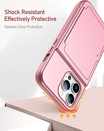 WeLoveCase for iPhone 13 Pro Wallet Case for Women with Credit Card Holder & Hidden Mirror, Two Layer Shockproof Heavy Duty Protection Cover Protective Case for iPhone 13 Pro - 6.1 Inch Rose Gold