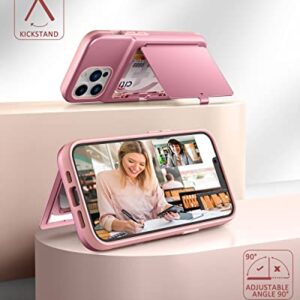 WeLoveCase for iPhone 13 Pro Wallet Case for Women with Credit Card Holder & Hidden Mirror, Two Layer Shockproof Heavy Duty Protection Cover Protective Case for iPhone 13 Pro - 6.1 Inch Rose Gold