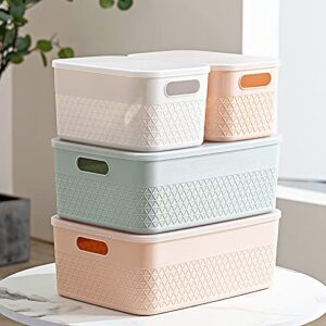 Lidded Storage Bin Organizer | Storage Organizing Container, 16 Liter, Set of 4, Off White