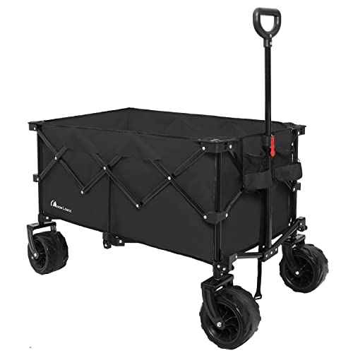 Moon Lence Collapsible Folding Wagon Cart Heavy Duty Folding Garden Portable Hand Cart with All-Terrain Beach Wheels, Adjustable Handle & Drink Holders