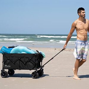 Moon Lence Collapsible Folding Wagon Cart Heavy Duty Folding Garden Portable Hand Cart with All-Terrain Beach Wheels, Adjustable Handle & Drink Holders