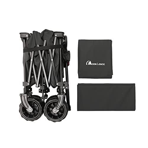 Moon Lence Collapsible Folding Wagon Cart Heavy Duty Folding Garden Portable Hand Cart with All-Terrain Beach Wheels, Adjustable Handle & Drink Holders