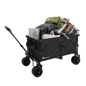 Moon Lence Collapsible Folding Wagon Cart Heavy Duty Folding Garden Portable Hand Cart with All-Terrain Beach Wheels, Adjustable Handle & Drink Holders