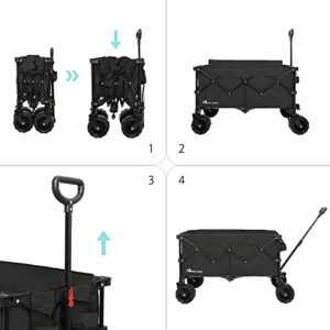 Moon Lence Collapsible Folding Wagon Cart Heavy Duty Folding Garden Portable Hand Cart with All-Terrain Beach Wheels, Adjustable Handle & Drink Holders