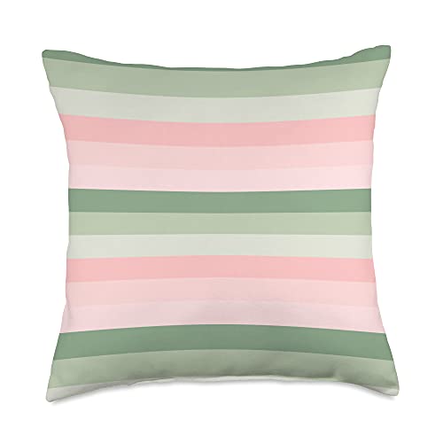 Sage Green and Pink Striped Decorations Sage Green and Pink Striped Modern Simple Pattern Throw Pillow, 18x18, Multicolor