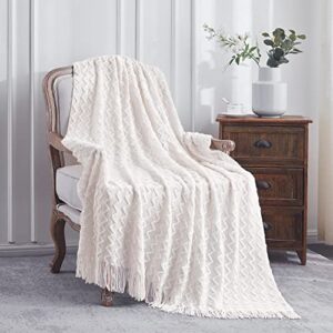 lunarose throw blanket for couch,soft cozy knit blanket,lightweight decorative throw for sofa chair bed travel and living room-all seasons suitable (50"x60", white-wave)