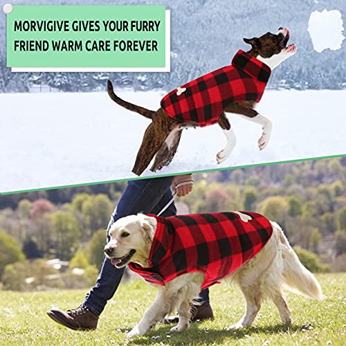 MORVIGIVE Reversible Plaid Winter Dog Coats, Waterproof British Style Puppy Snow Jacket with Harness Hole High Collar, Windproof Cold Weather Dog Vest Warm Pet Apparel for Small Medium Large Dogs