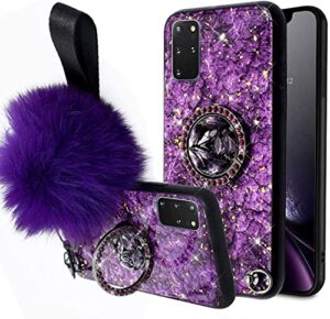 aulzaju for oneplus nord n200 5g case ring kickstand wrist strap holder design luxury glitter hard pc back rugged tpu edge marble pattern cute bling diamond bumper phone case for girls women purple