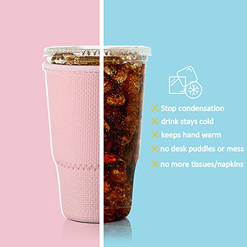 4 Pieces Reusable Coffee Sleeves Neoprene Cup Sleeve Cup Insulator Bottle Sleeves for Iced Coffee Cold Drinks Beverages, Fits 30-32 oz Large Cups