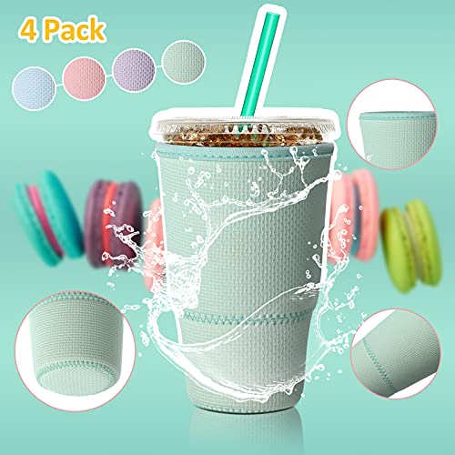 4 Pieces Reusable Coffee Sleeves Neoprene Cup Sleeve Cup Insulator Bottle Sleeves for Iced Coffee Cold Drinks Beverages, Fits 30-32 oz Large Cups