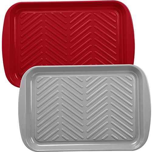 VIDOR Serving Tray with Handles,Grilling Prep Trays and Melamine Serving Platters for Parties,Eating,Outdoors and BBQ,Dishwasher Safe Food Tray,Meat Preparation Trays17 x 11"(Set of 2)