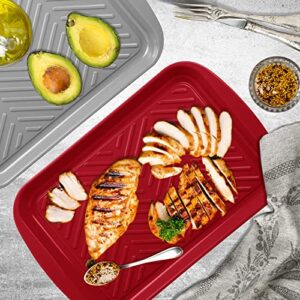 VIDOR Serving Tray with Handles,Grilling Prep Trays and Melamine Serving Platters for Parties,Eating,Outdoors and BBQ,Dishwasher Safe Food Tray,Meat Preparation Trays17 x 11"(Set of 2)