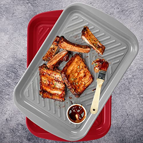 VIDOR Serving Tray with Handles,Grilling Prep Trays and Melamine Serving Platters for Parties,Eating,Outdoors and BBQ,Dishwasher Safe Food Tray,Meat Preparation Trays17 x 11"(Set of 2)