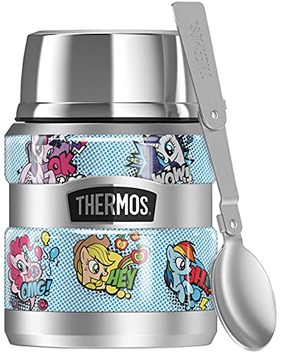 THERMOS My Little Pony Tv Pony Comic STAINLESS KING Stainless Steel Food Jar with Folding Spoon, Vacuum insulated & Double Wall, 16oz