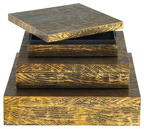 Signature Design by Ashley Keldy Box, Set of 3, 13"W x 13"D x 3"H, Metallic